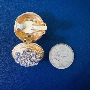Jewelry | Vintage Old Hollywood Style Rhinestone Button Clip On Gold ...